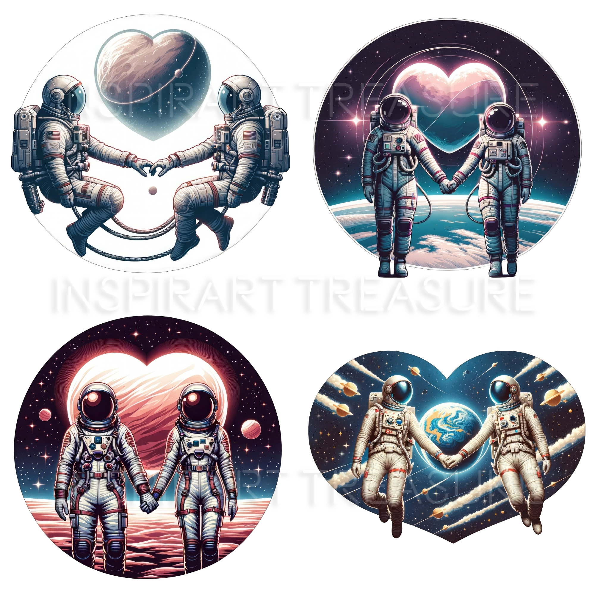 Cosmic Love Clipart, Astronaut Couple Holding Hands, Romantic Space Art ...