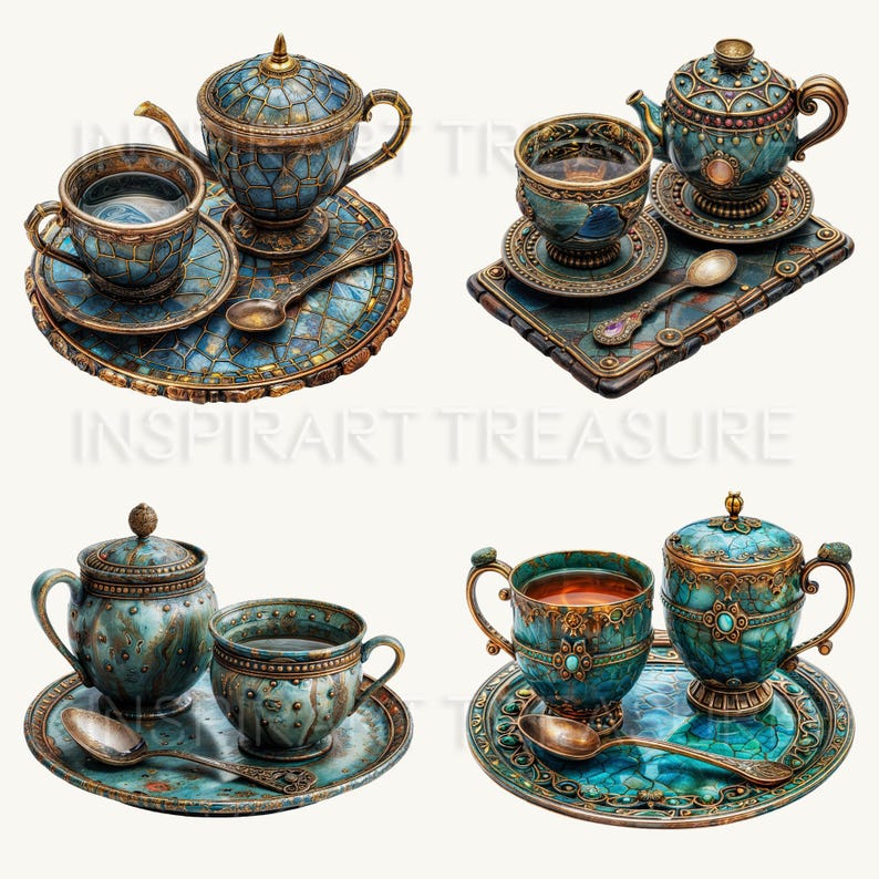 Fantasy Tea Set Clipart, Pretty Medieval Tea Party Cup Bulk Art ...
