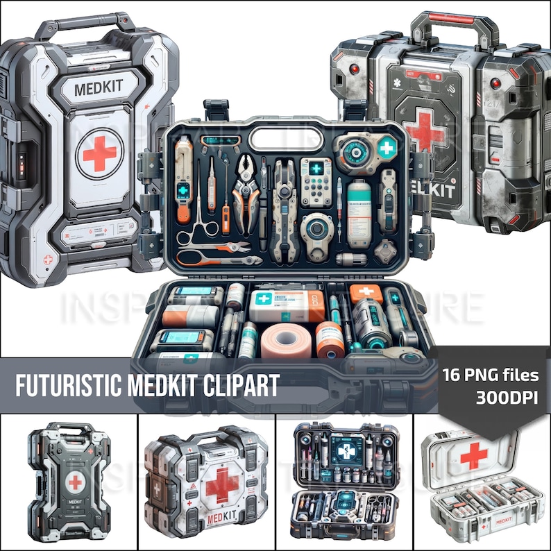 Sci-fi Medical Supply Bag Clipart, Watercolor Junk Journal Page ...