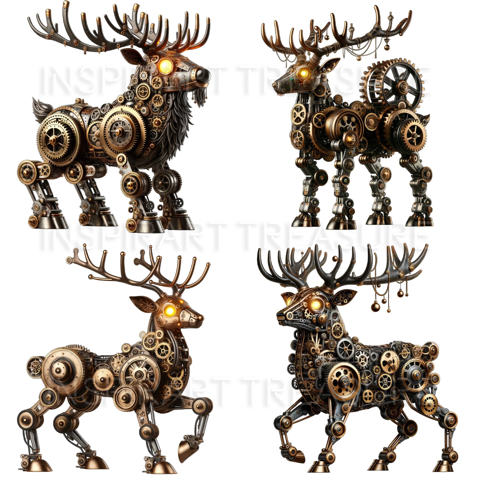 Mechanical Reindeer Clipart Unique Steampunk Style Artwork, Perfect for ...