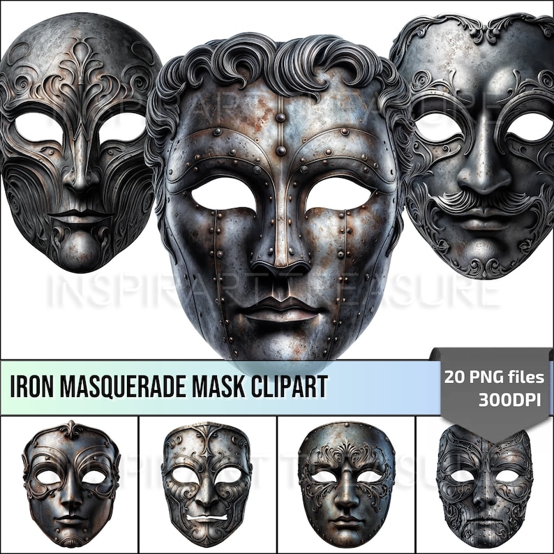Iron Masquerade Mask Clipart PNG Carnival Masks for Man, Ideal for DIY ...