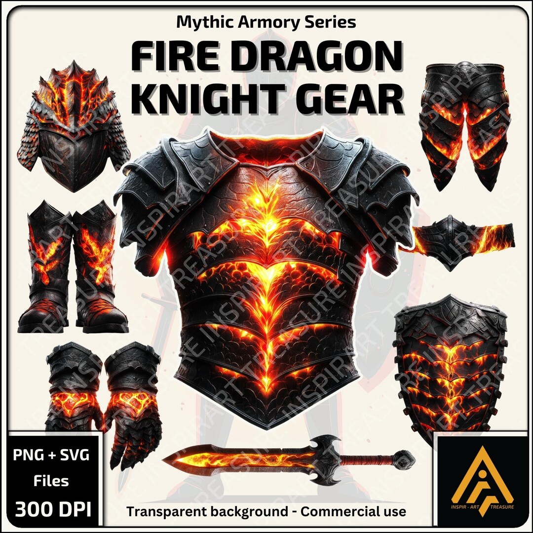 Fire Dragon Knight Armor Set Knight SVG PNG Full Armor Set Epic Battle ...
