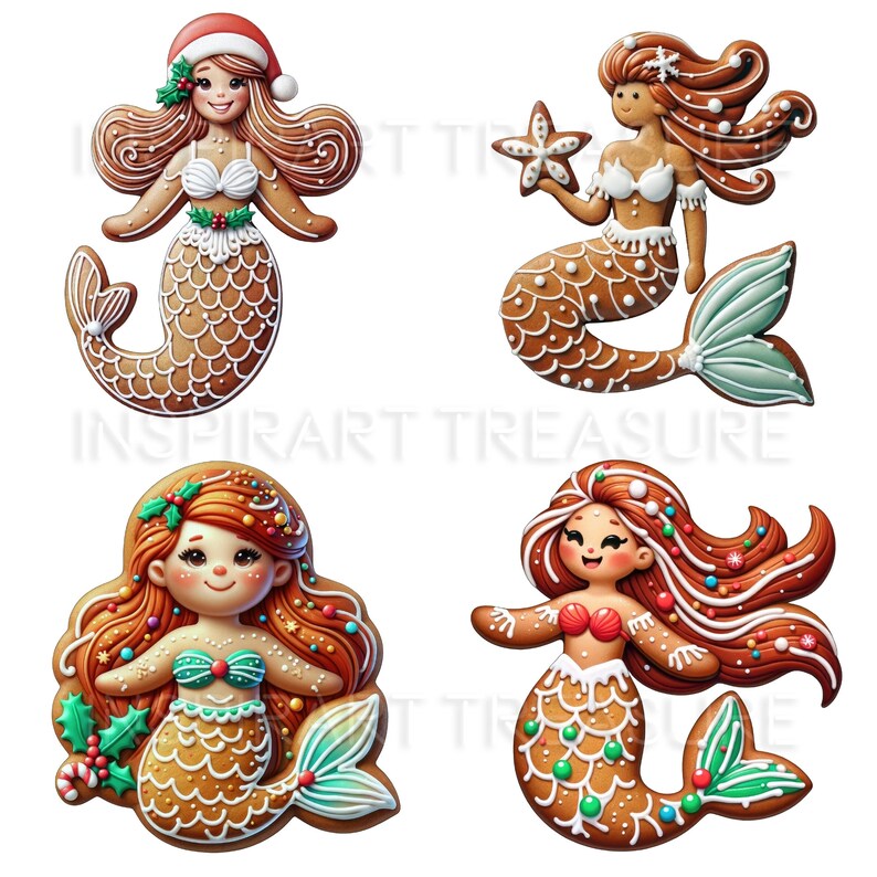 Christmas Gingerbread Mermaid Clipart, Gingerbread Girl, Sea-inspired ...