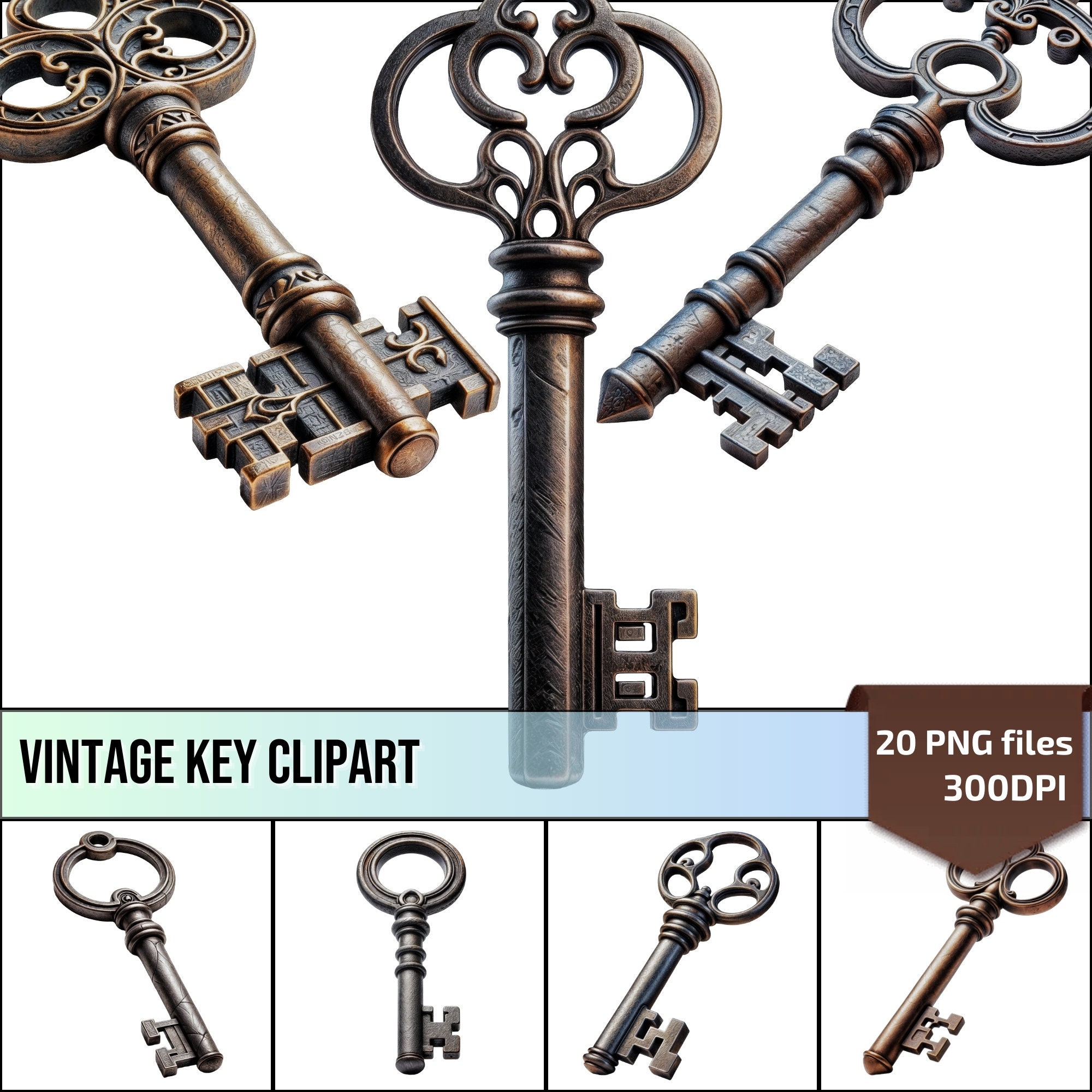 Mystical Key Clipart Antique Key Printable Art Rustic Gate Key Clipart ...