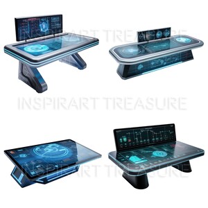 Holographic Spaceship Control Table Clipart, Futuristic 3D Interface ...
