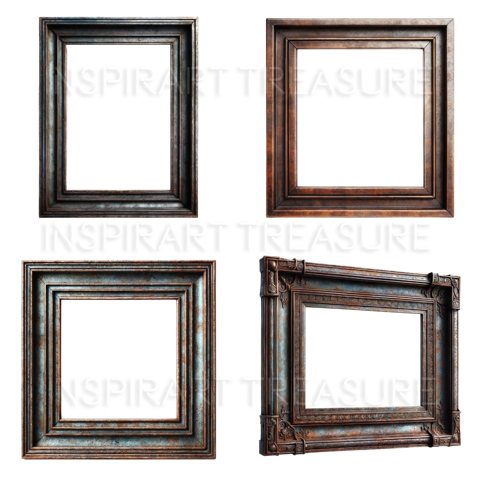 Old Metal Frame Clipart, PNG Vintage Picture Frame Set, Printable ...