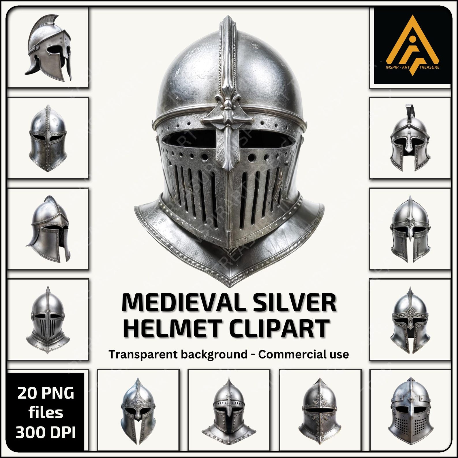 Fantasy Medieval Helmet Clipart Silver Warrior Helmet PNG Printable ...