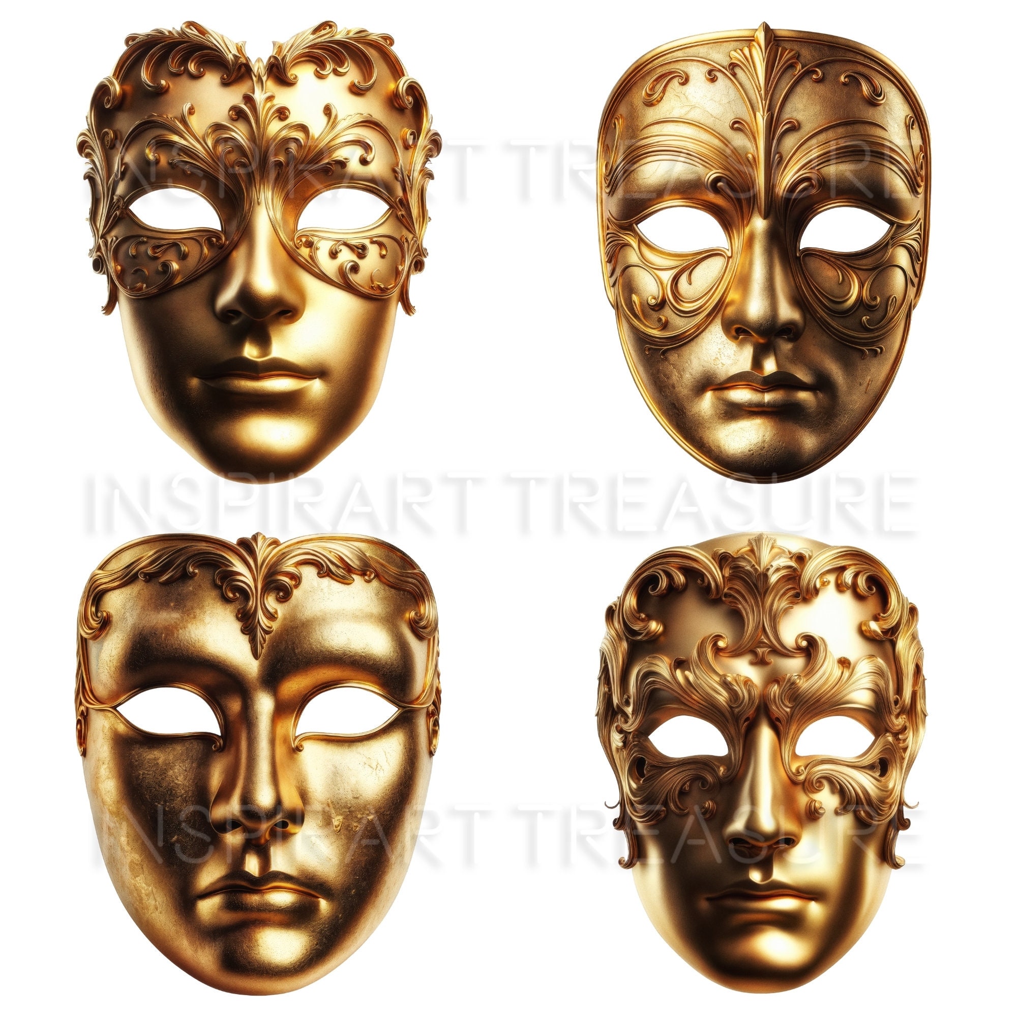 Gold Masquerade Mask Clipart PNG Carnival Masks for Man, Ideal for DIY ...