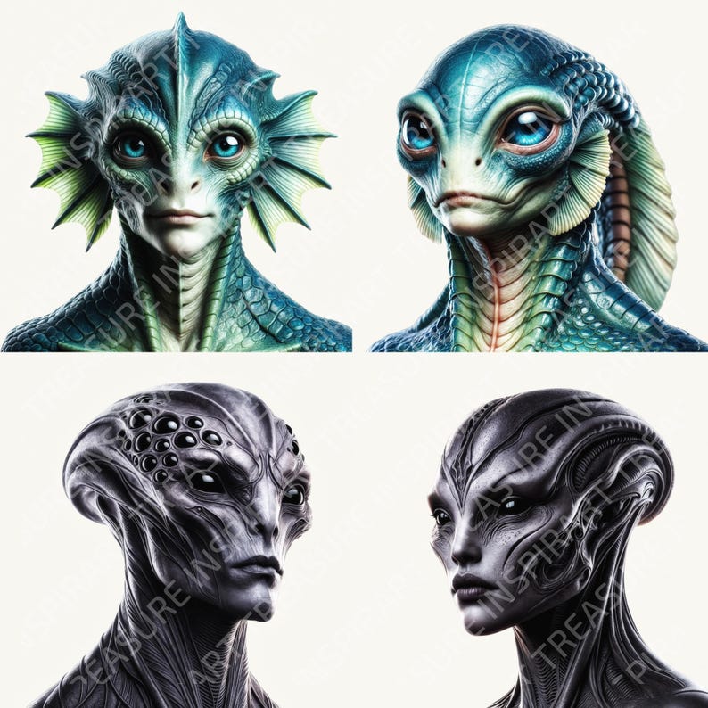 Realistic Alien Portrait Clipart, Alien Hominid Head PNG, Alien Couple ...