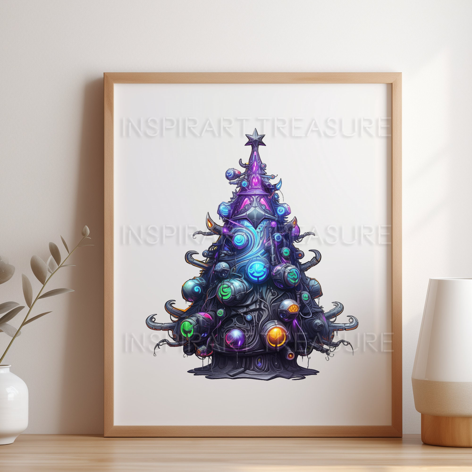 Printable Cyberpunk Christmas Tree, Space-themed Decor, Hi-tech Lover's ...