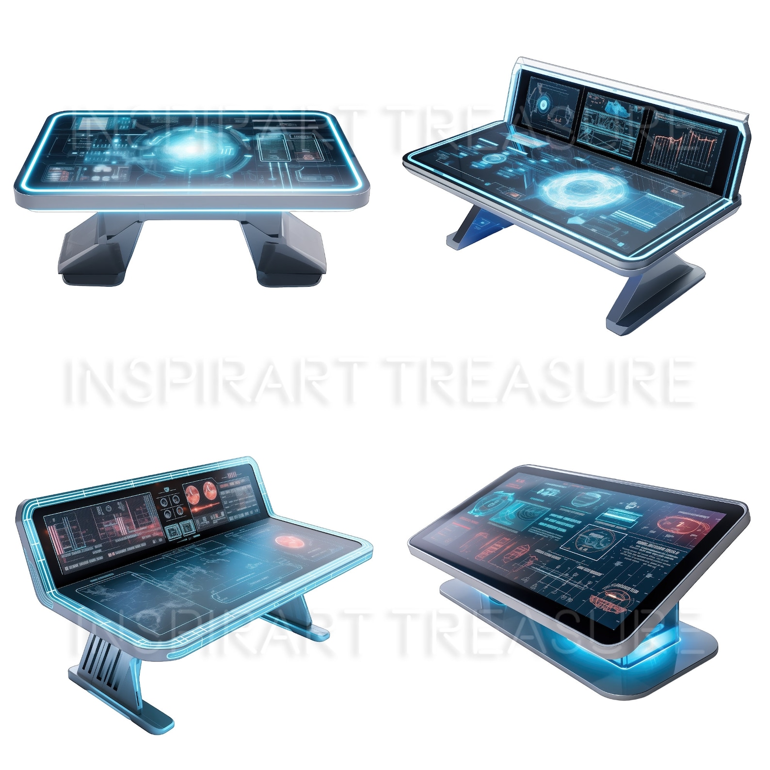 Holographic Spaceship Control Table Clipart, Futuristic 3D Interface ...