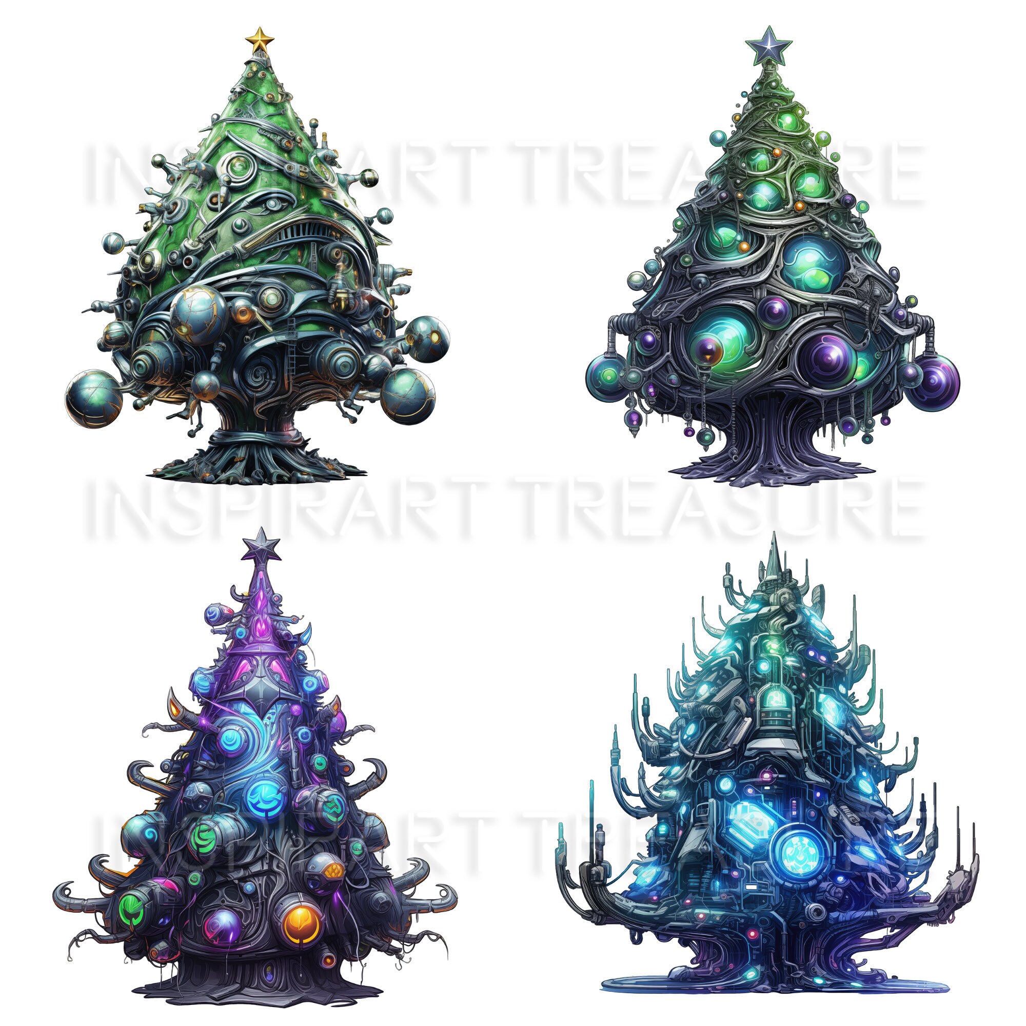 Printable Cyberpunk Christmas Tree, Space-themed Decor, Hi-tech Lover's ...