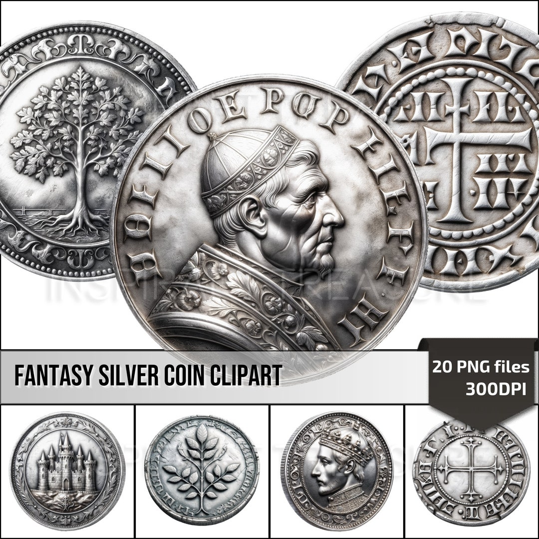 Fantasy Silver Coins Clipart, DND Silver Coin PNG Fantasy Currency Art ...