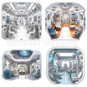 Sci-fi Clipart Space 02, Watercolor Spaceship Interior Clipart ...