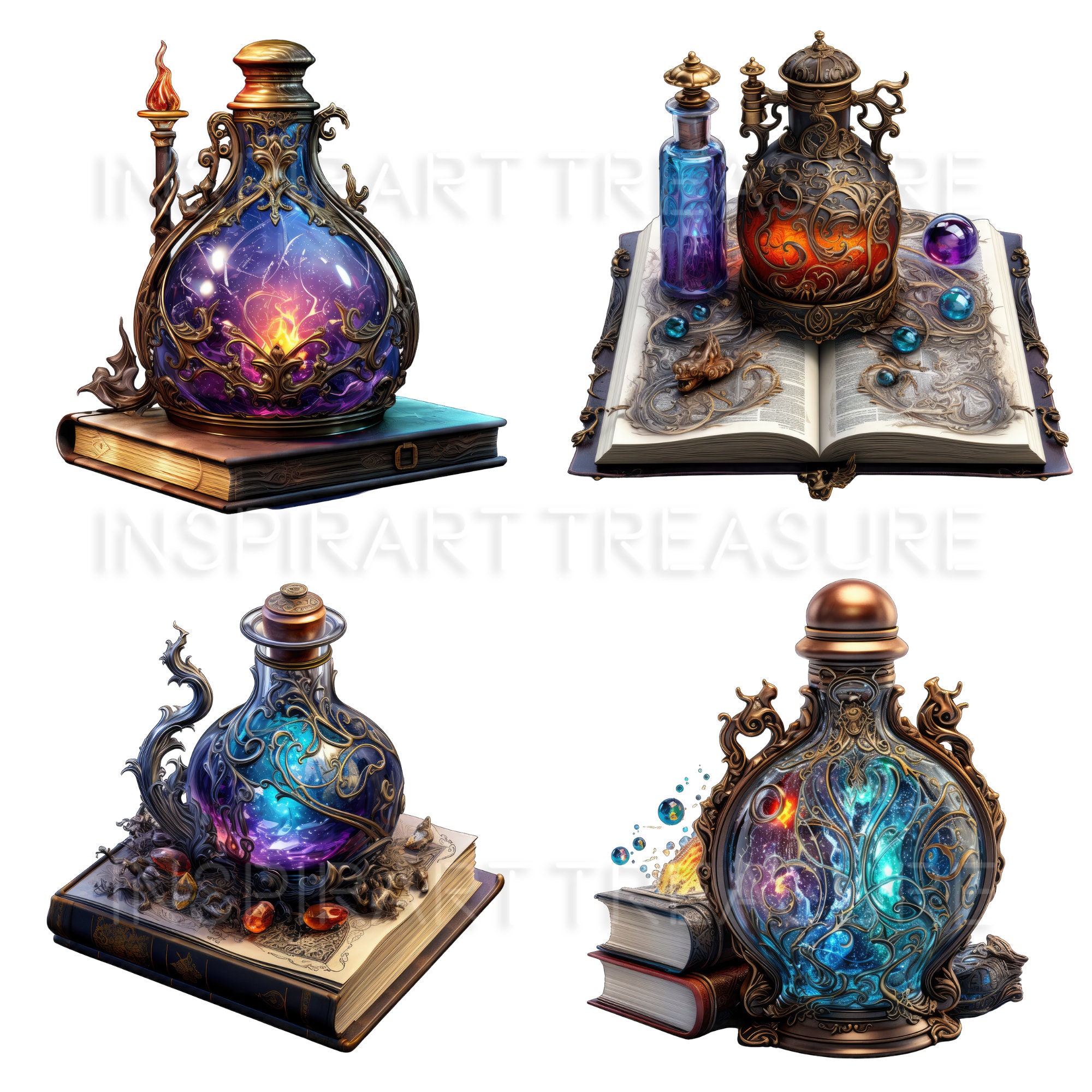 Mystic Potion Bottles Clipart PNG, Witchcraft Alchemy Bottles, Digital ...