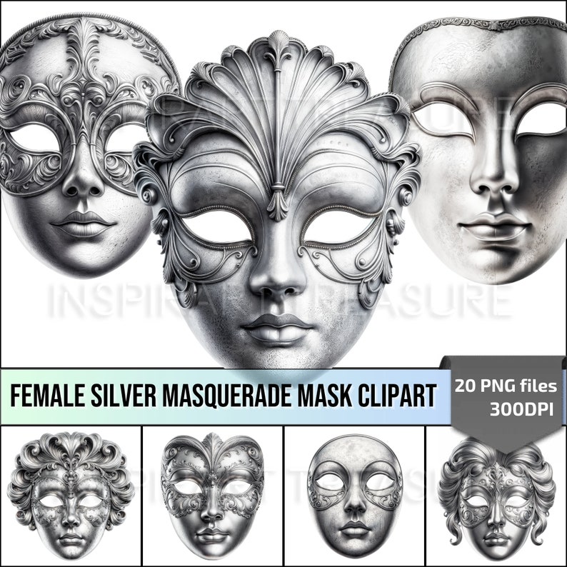 Silver Masquerade Mask Clipart PNG Carnival Masks for Woman, Ideal for ...