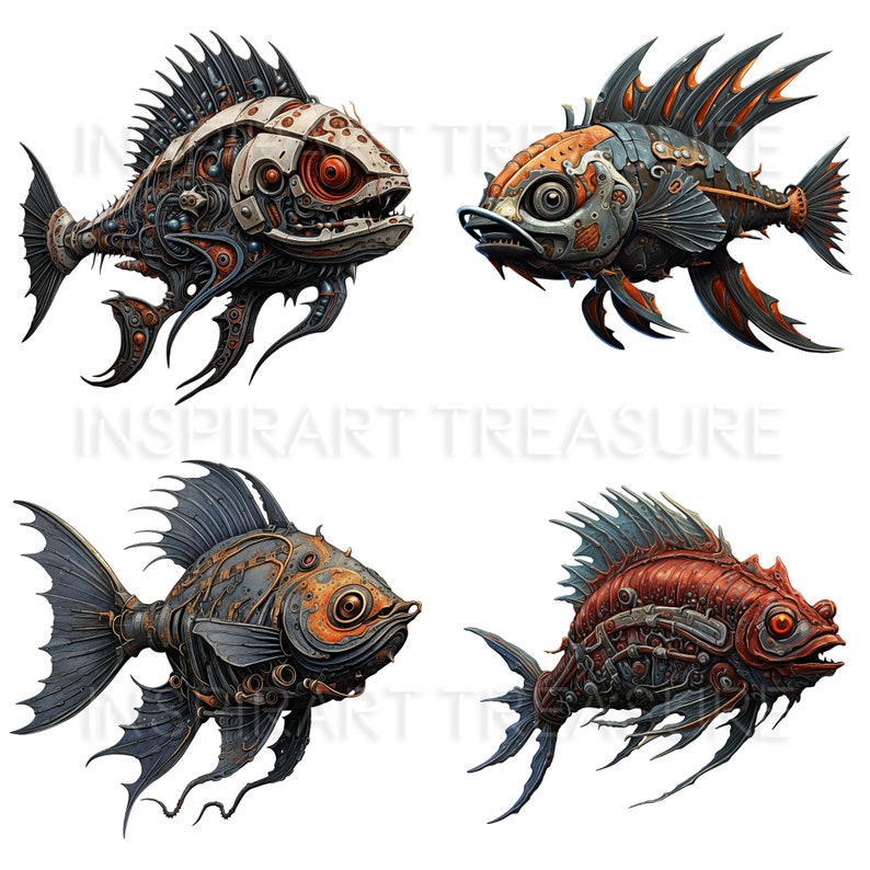 Steampunk Fish Creature Clipart, Vintage Nautical Design, Digital ...