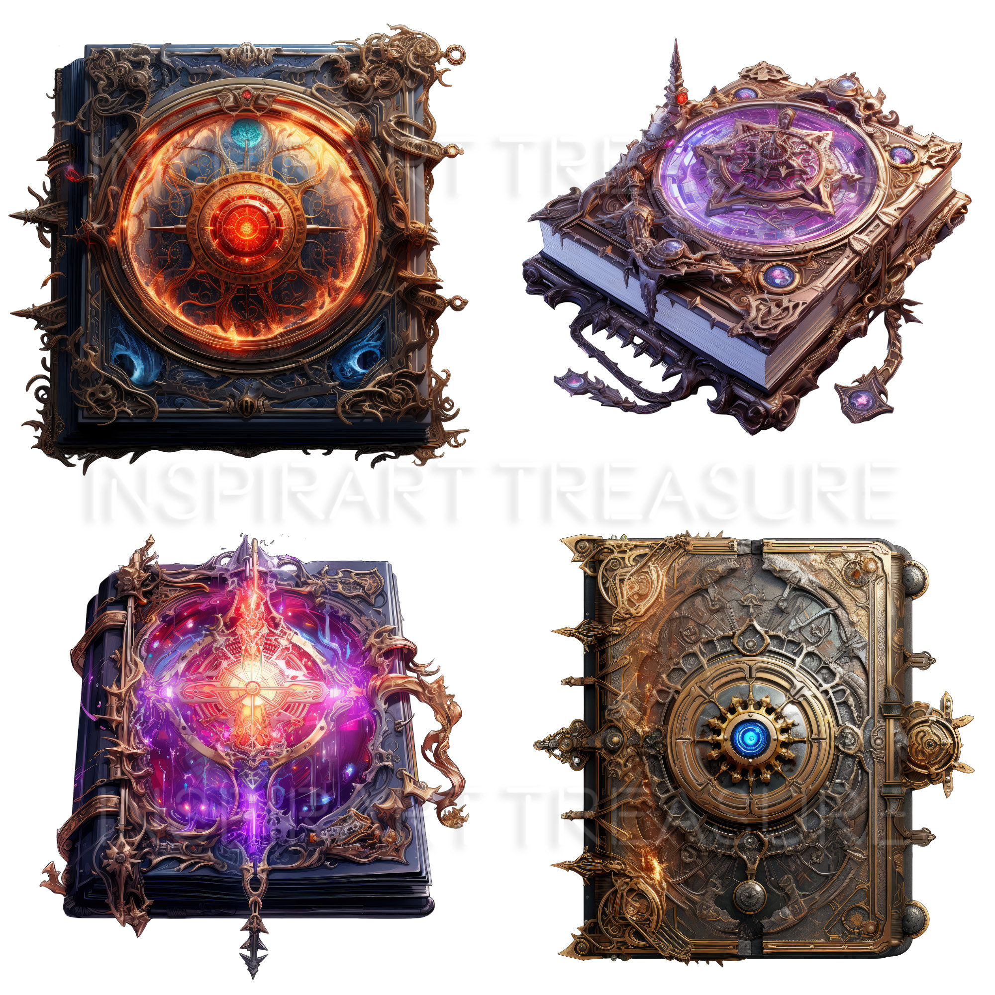 Printable Magic Spellbook 01, Fantasy Witchcraft Clipart, Digital ...