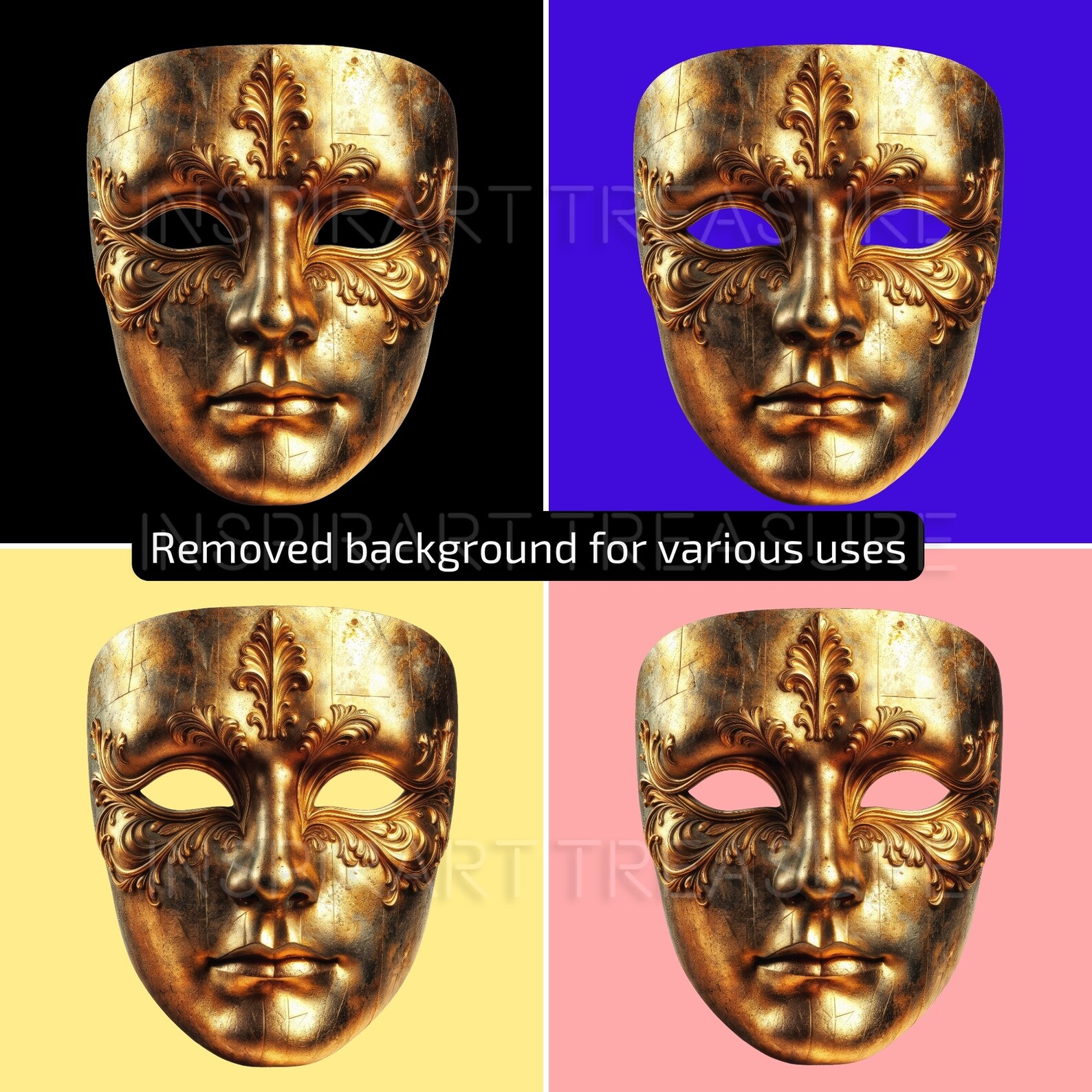 Gold Masquerade Mask Clipart PNG Carnival Masks for Man, Ideal for DIY ...