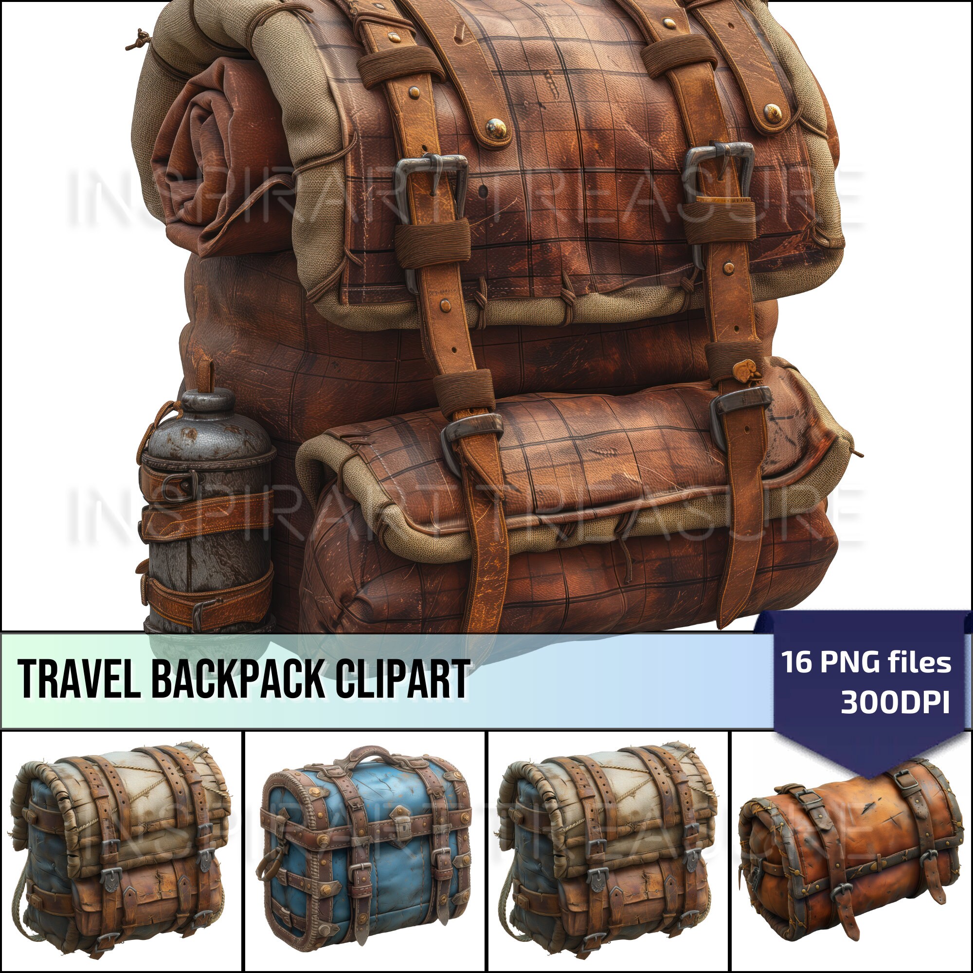 Travel Backpack Clipart, Leather Backpack for Travel Themed Graphic ...