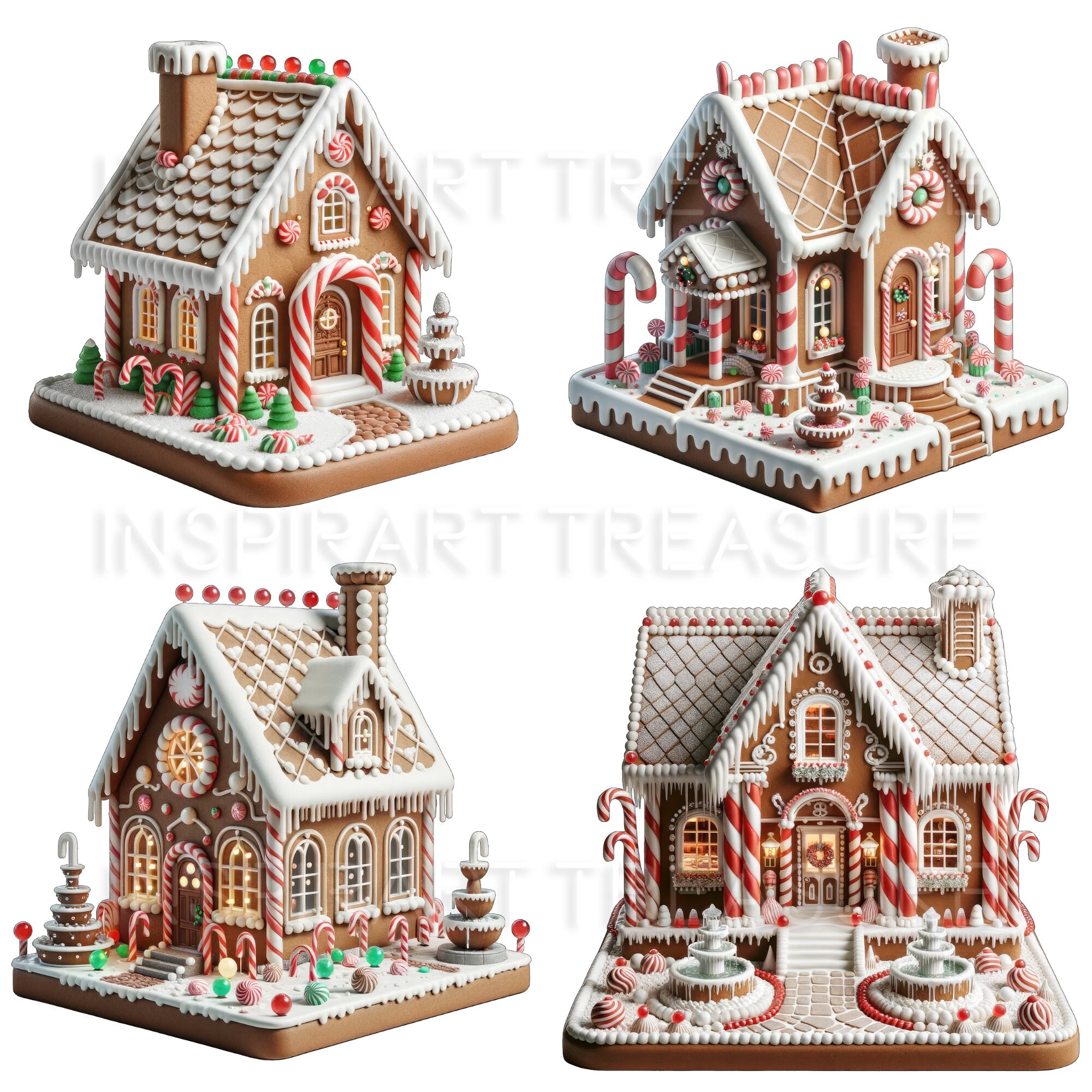 Gingerbread House Clipart With Marzipan Yard and Chocolate Fountain ...