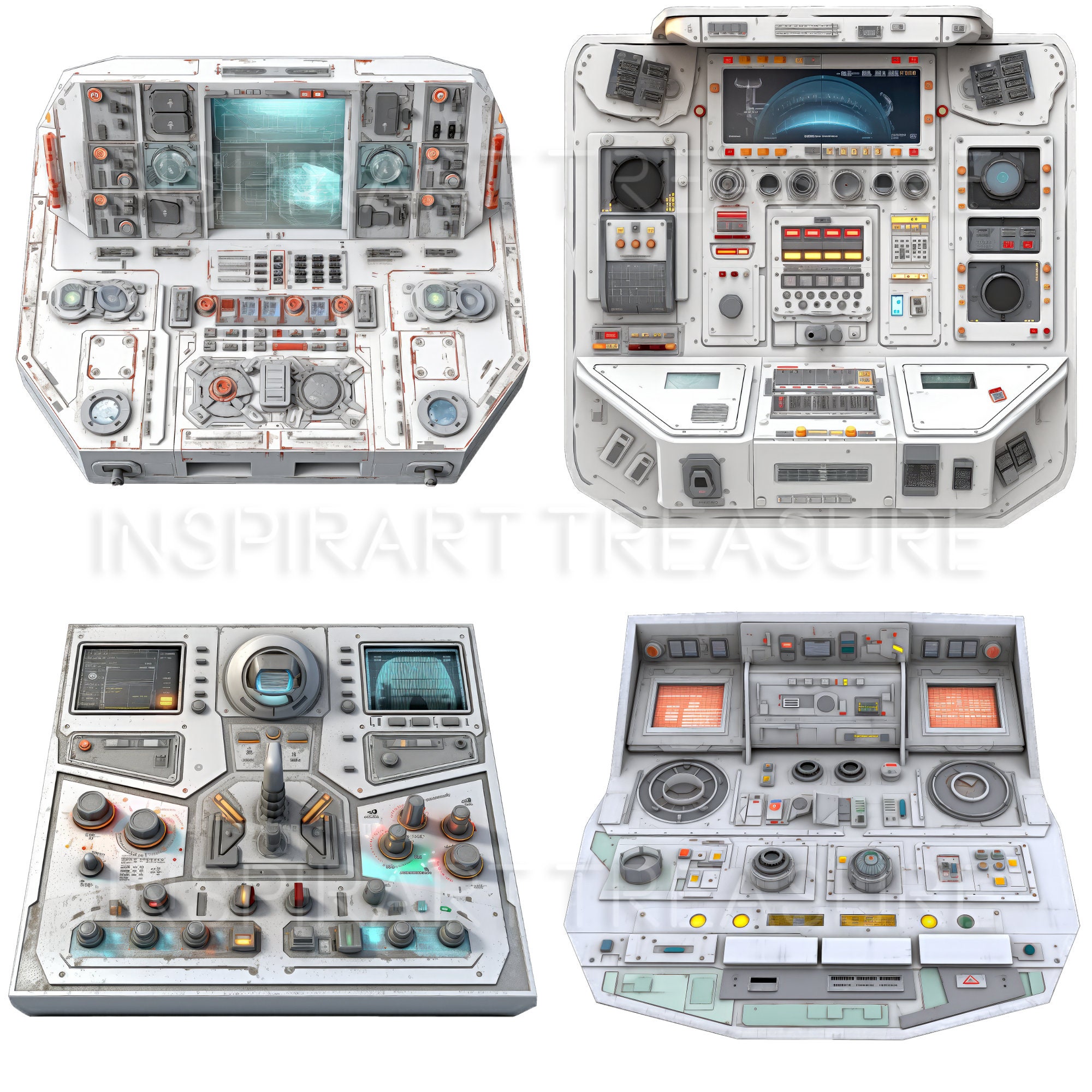 Watercolor Spaceship Control Panel Clipart Spaceship Junk Journal Page ...