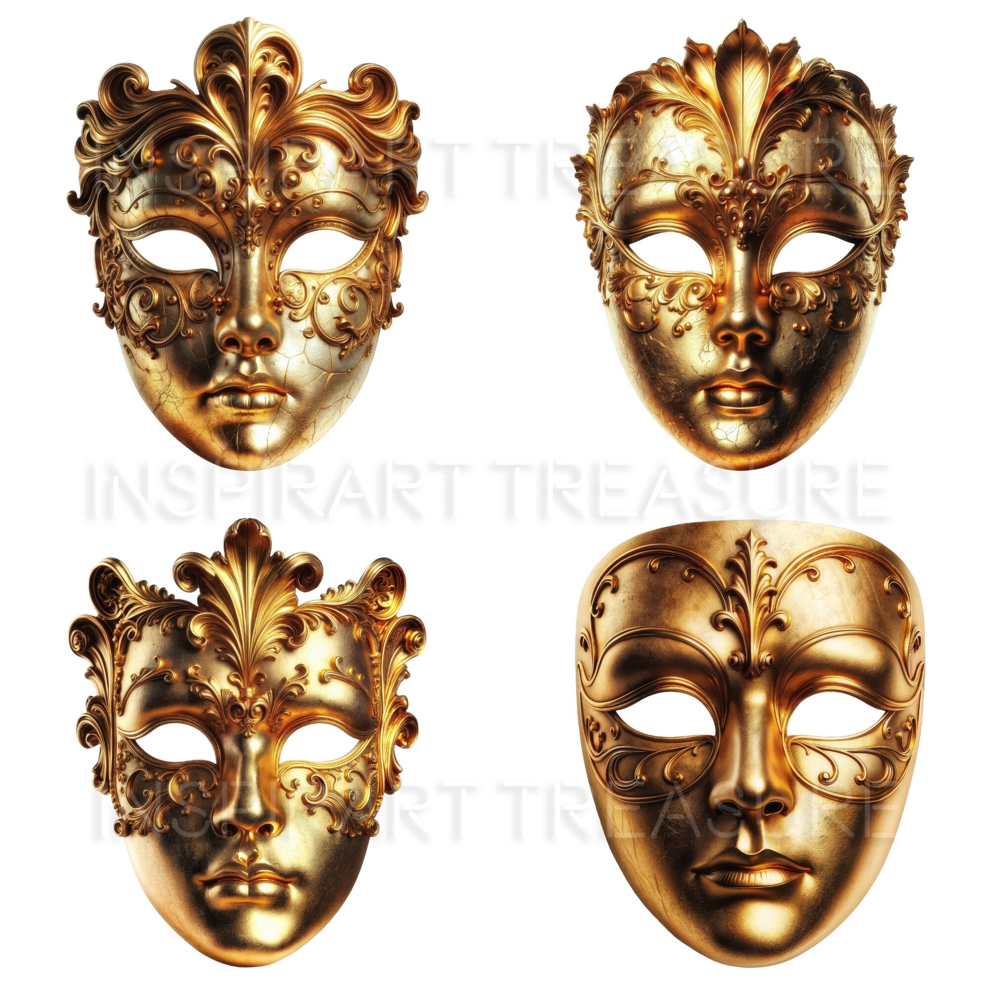 Gold Masquerade Mask Clipart PNG Carnival Masks for Woman, Ideal for ...
