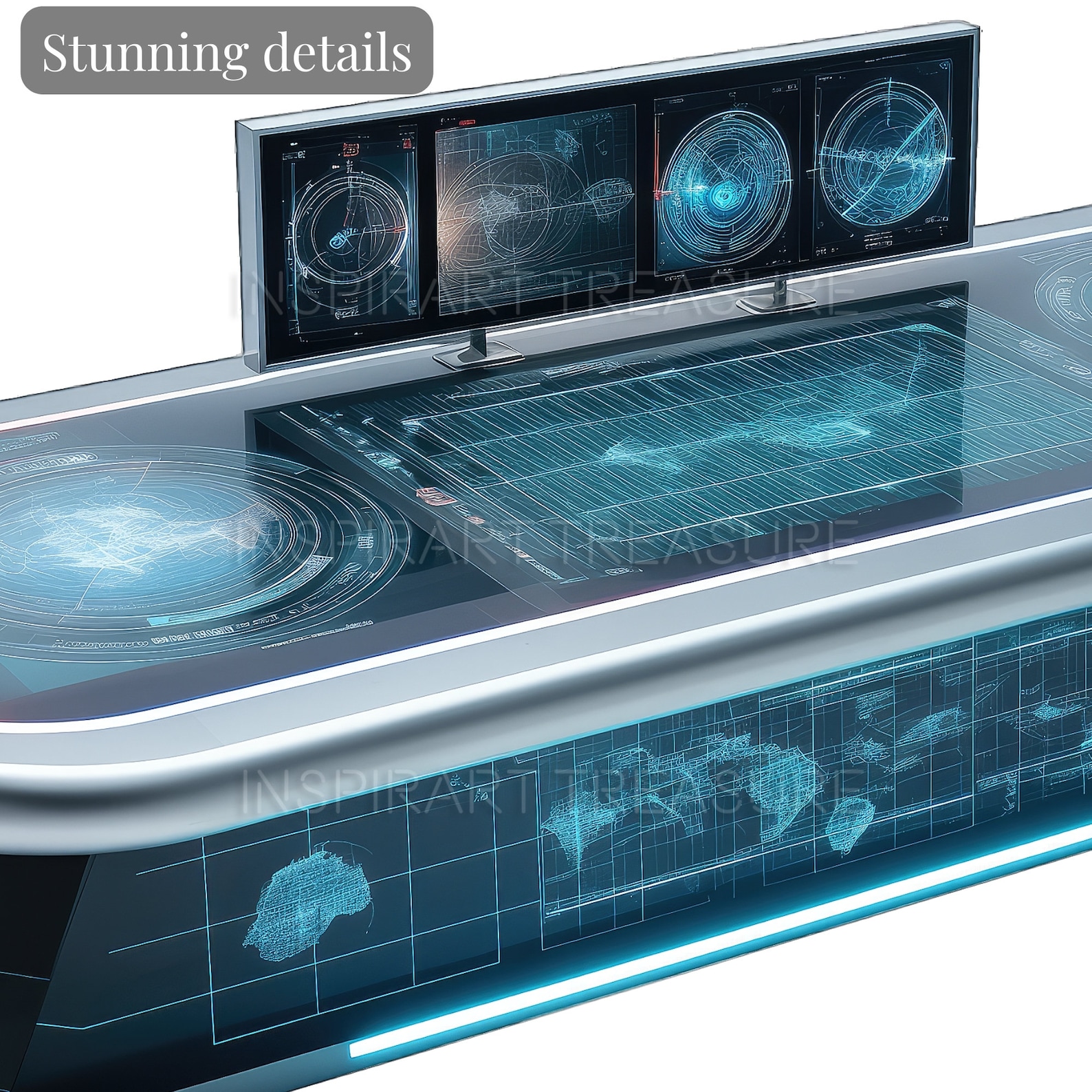 Holographic Spaceship Control Table Clipart, Futuristic 3D Interface ...