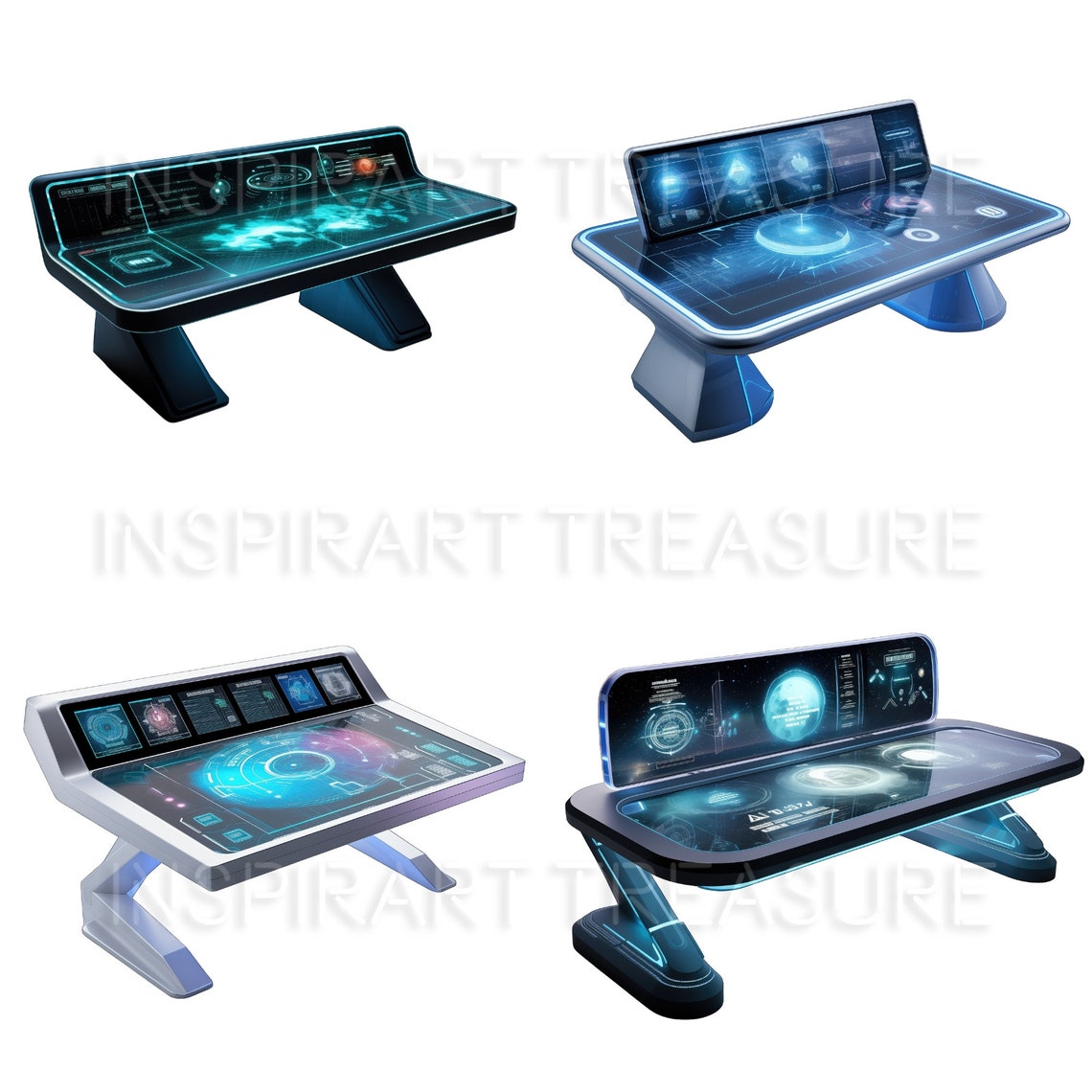 Holographic Spaceship Control Table Clipart, Futuristic 3D Interface ...
