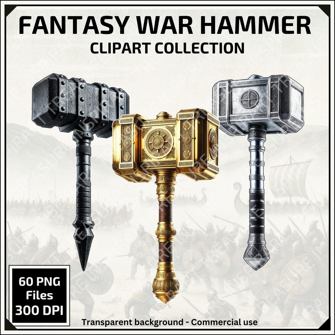 Fantasy Combat Hammer Clipart Collection, Medieval Barbarian War Hammer ...