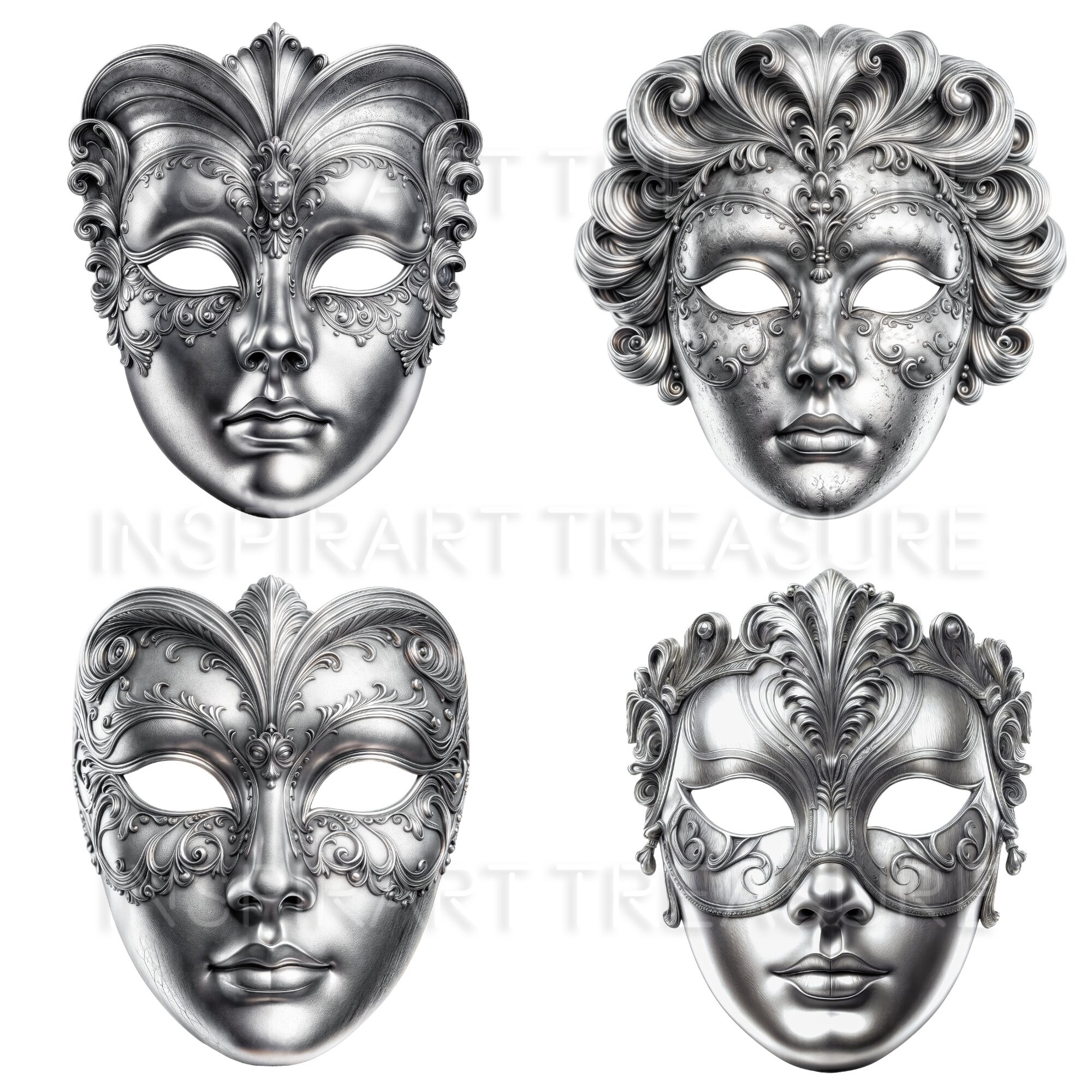 Silver Masquerade Mask Clipart PNG Carnival Masks for Woman, Ideal for ...