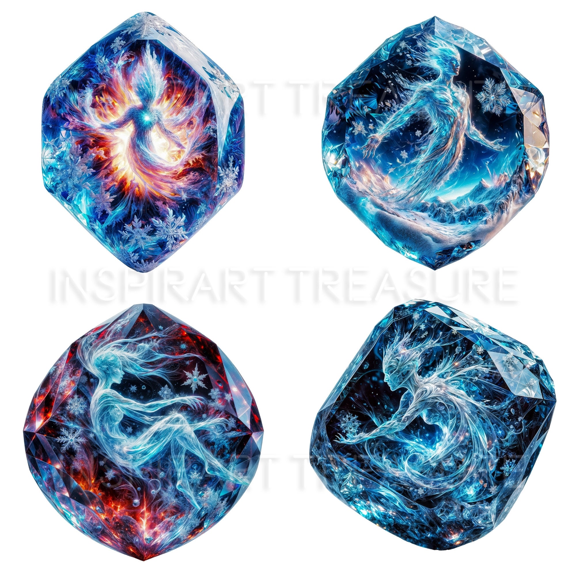 Ice Elemental Gemstone Clipart, Frozen Elements Crystal Gemstones PNG ...