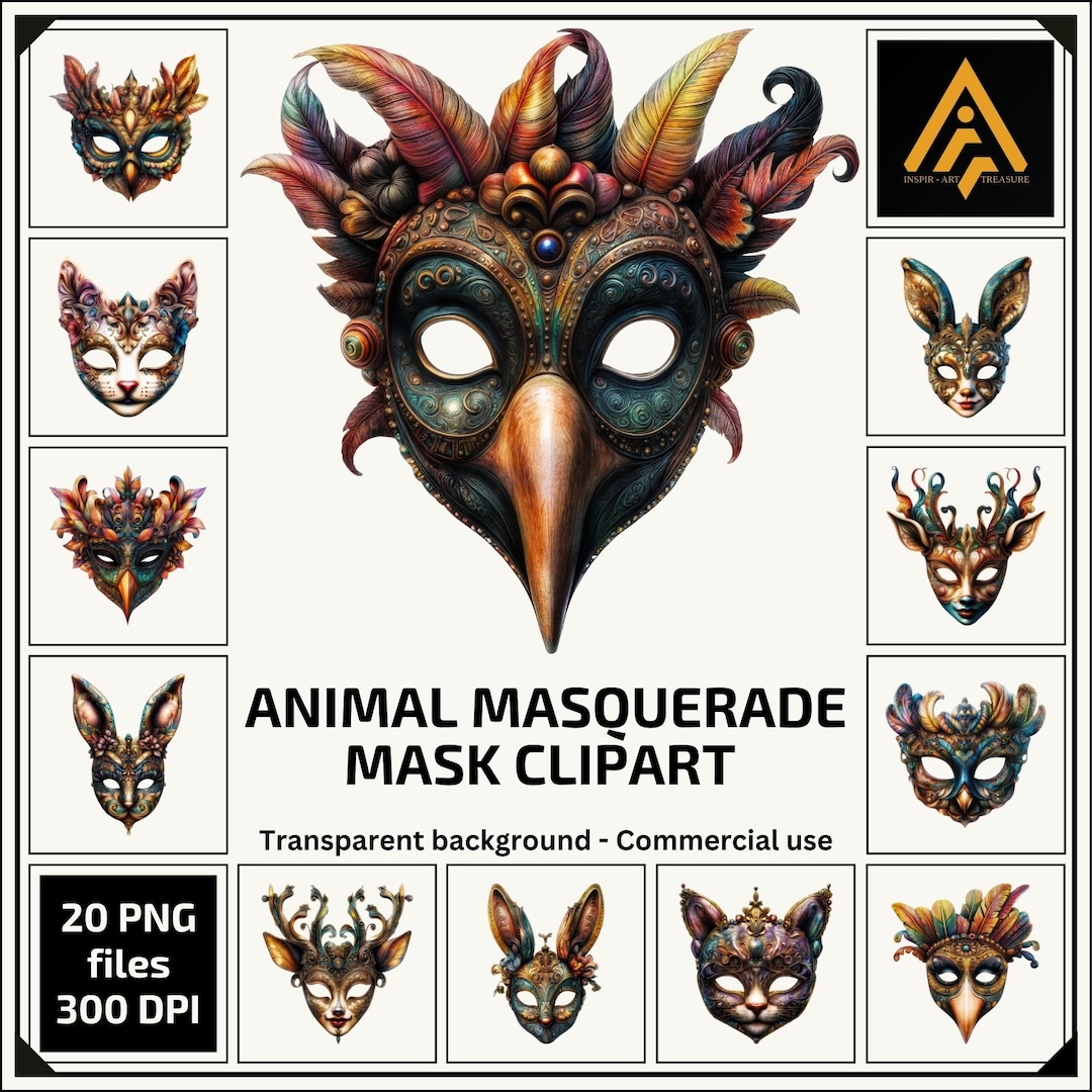 Fantasy Animal Masquerade Mask PNG Clipart Printable Animal Mask Full ...