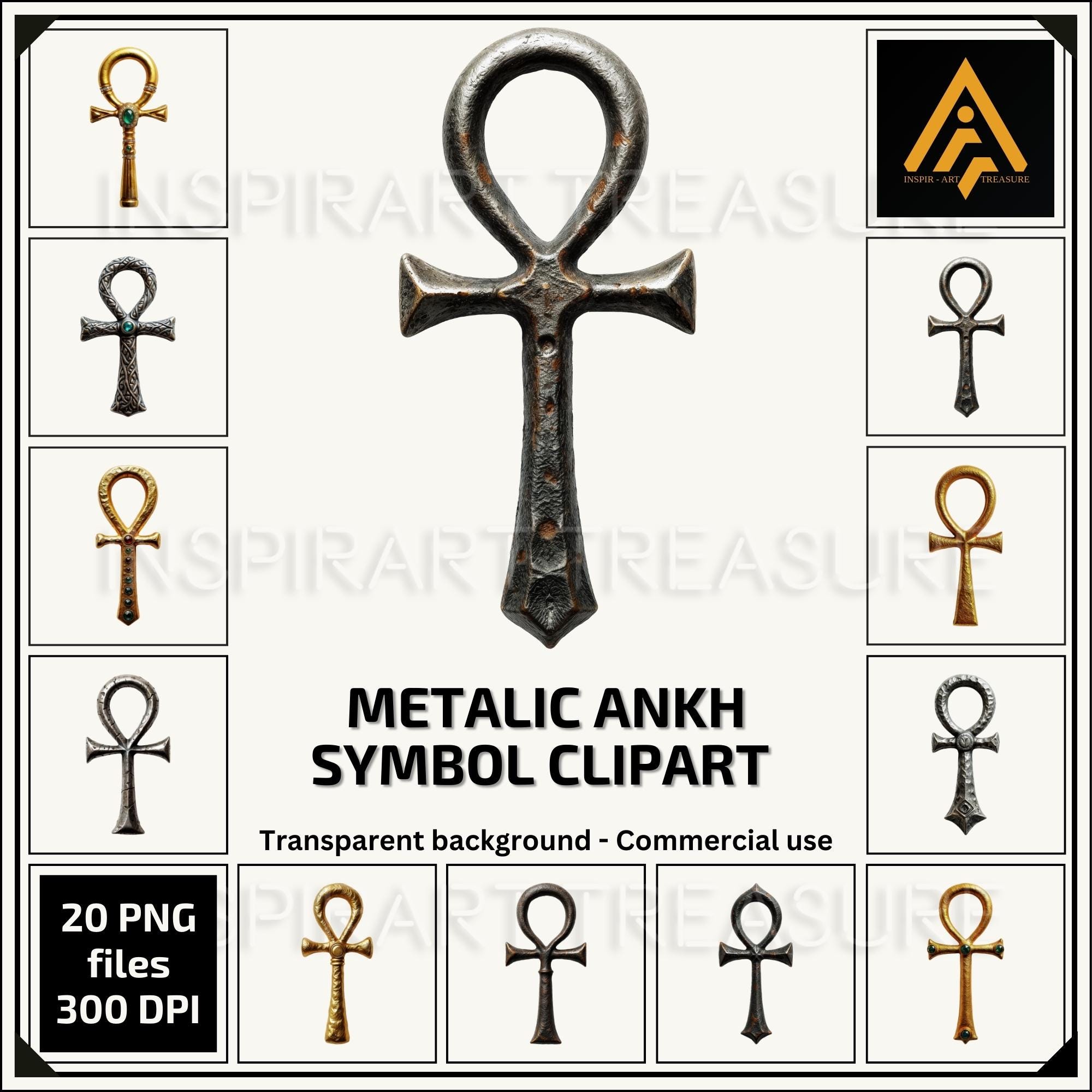 Egyptian Ankh Cross PNG Weathered Iron, Silver, Gold Ankh PNG Set ...