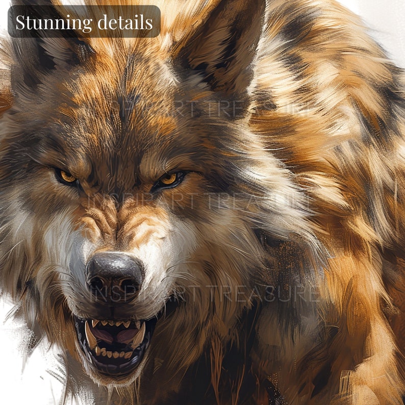 Fantastic Beast Watercolor Clipart, Angry Wolf Artwork, Commercial Use ...