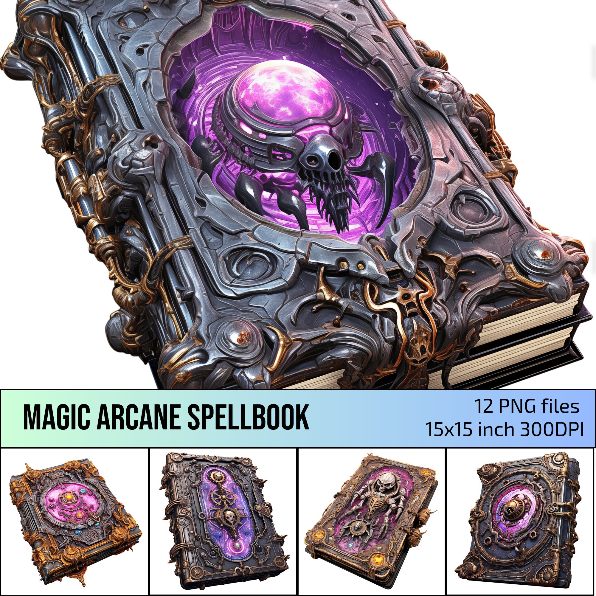 Printable Magic Spellbook 02, Fantasy Witchcraft Clipart, Digital ...