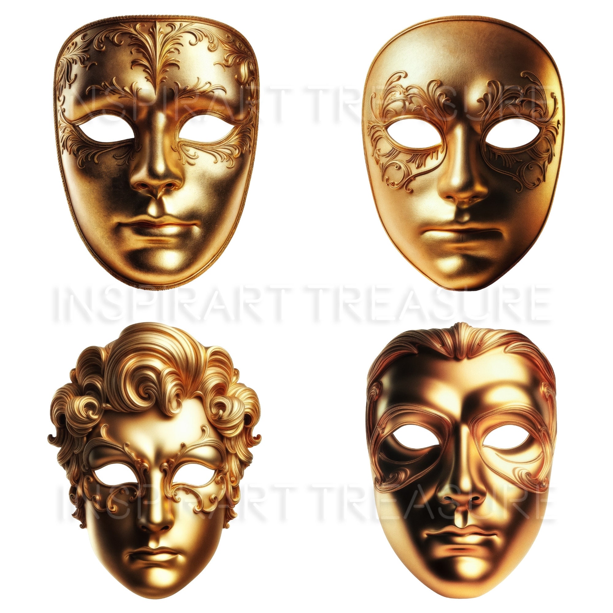 Gold Masquerade Mask Clipart PNG Carnival Masks for Man, Ideal for DIY ...
