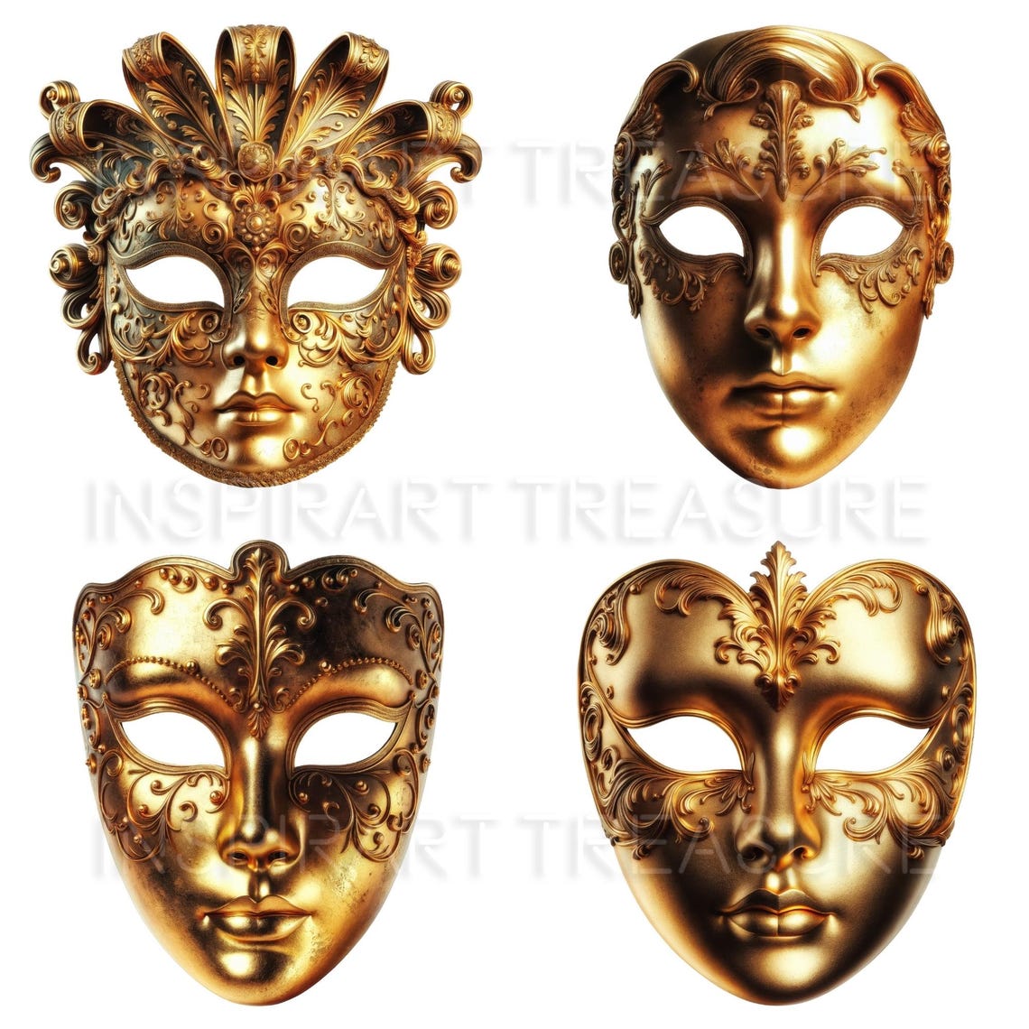 Gold Masquerade Mask Clipart PNG Carnival Masks for Woman, Ideal for ...