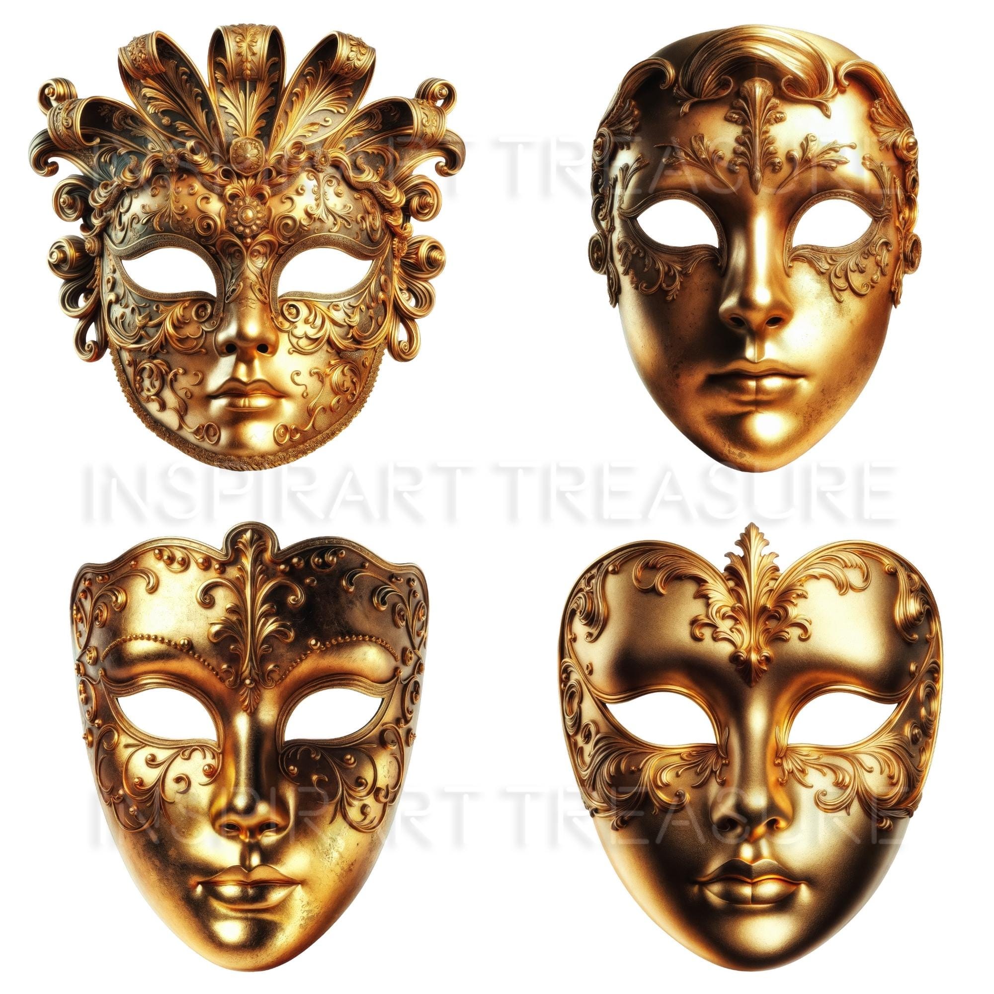 Gold Masquerade Mask Clipart PNG Carnival Masks for Woman, Ideal for ...