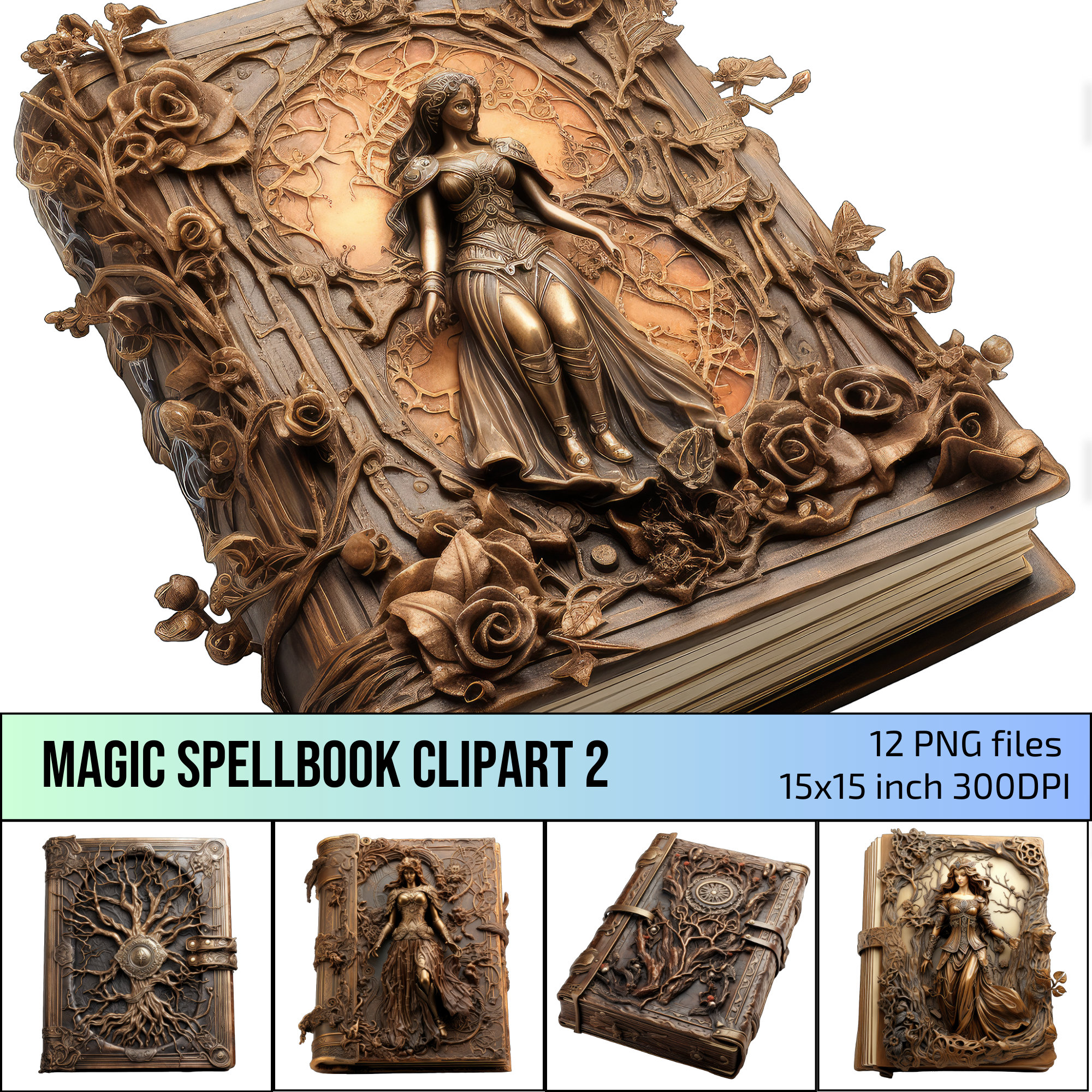 Printable Magic Spellbook 05, Fantasy Witchcraft Clipart, Digital ...
