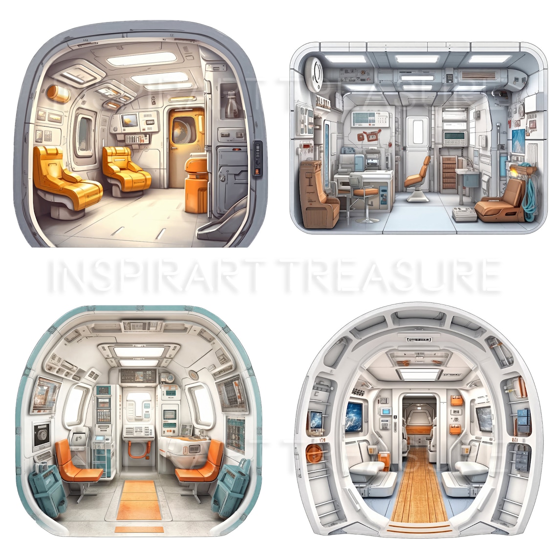 Sci-fi Clipart Space 01, Watercolor Spaceship Interior Clipart ...