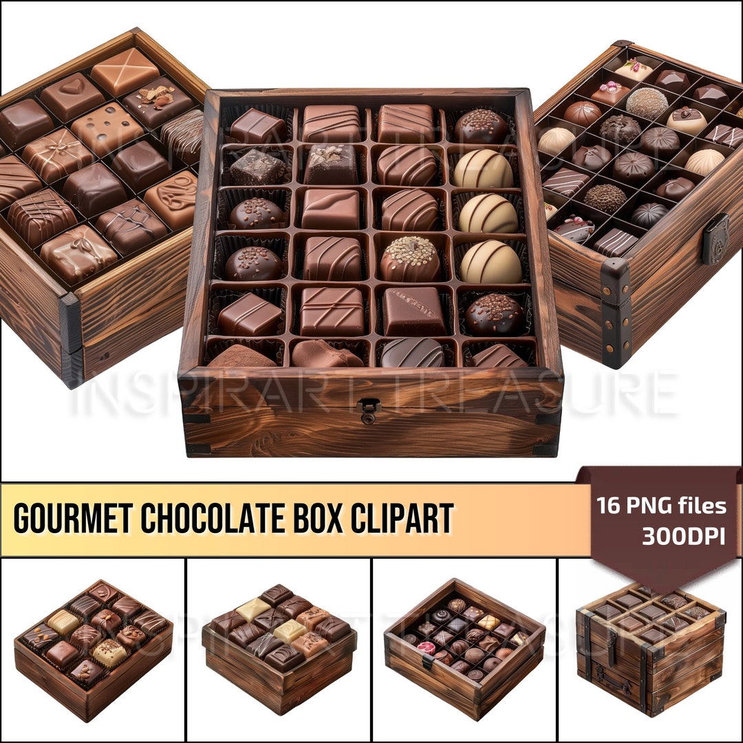 Gourmet Chocolate Box Clipart, Wooden Candy Box for DIY Projects and ...