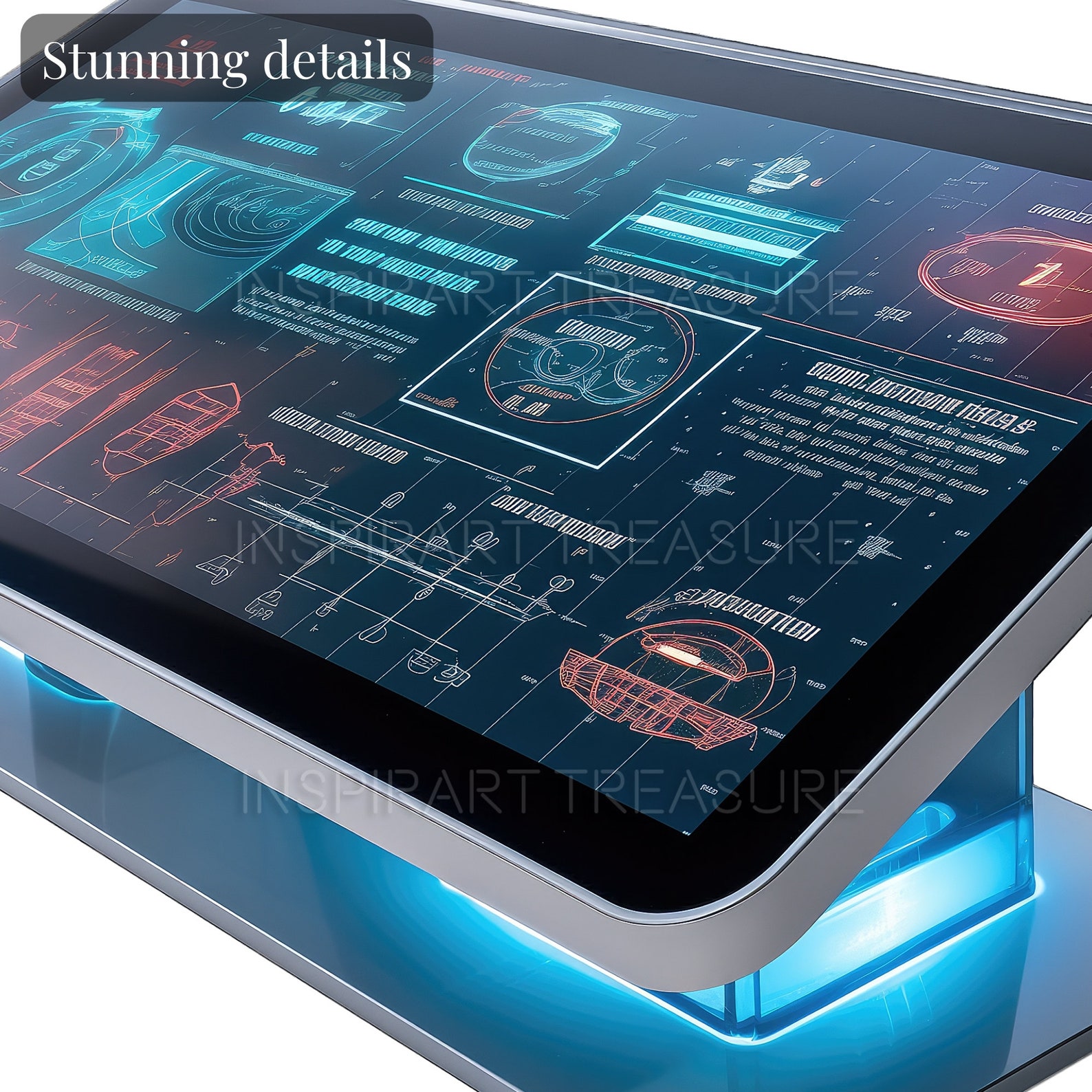 Holographic Spaceship Control Table Clipart, Futuristic 3D Interface ...