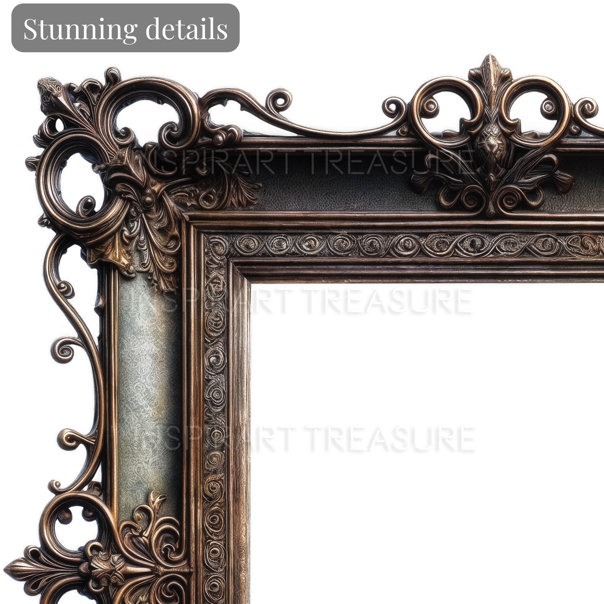 Old Metal Frame Clipart, PNG Vintage Picture Frame Set, Printable ...