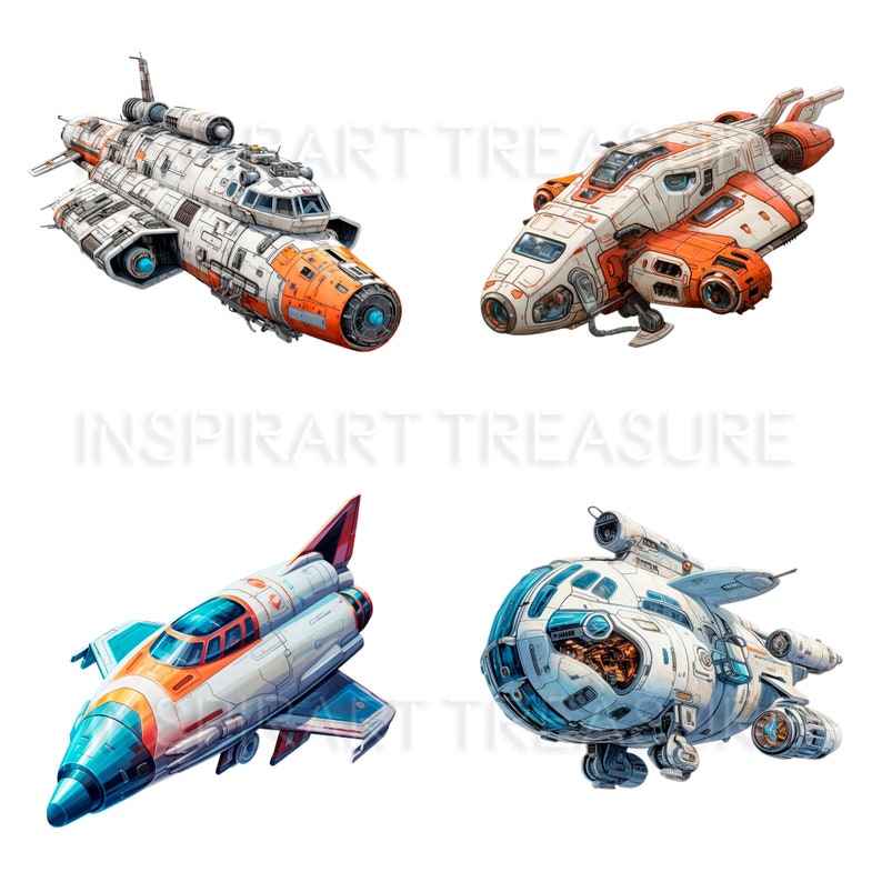 Watercolor Acrylpaint Spaceships , Spacecrafts, 14 High Quality Pngs ...