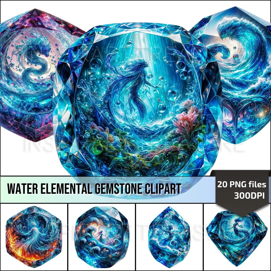 Water Elemental Gemstone Clipart, Water Elements Crystal Gemstones PNG ...