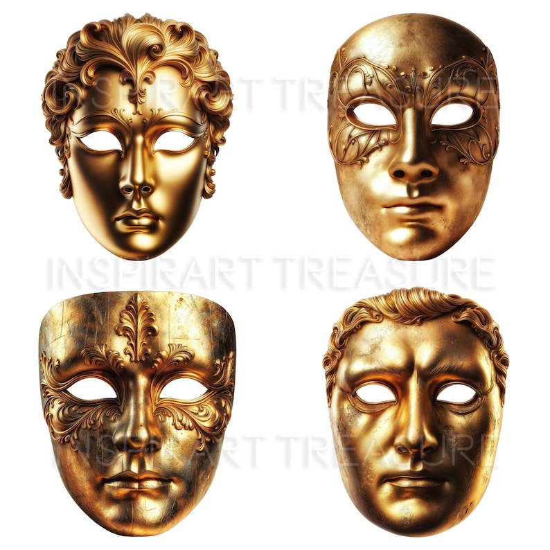 Gold Masquerade Mask Clipart PNG Carnival Masks for Man, Ideal for DIY ...
