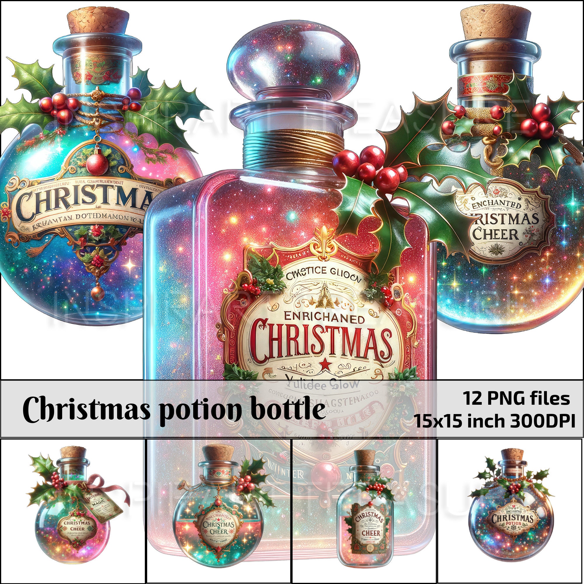Whimsical Christmas Potion Bottle Clipart Digital Festive Holiday ...