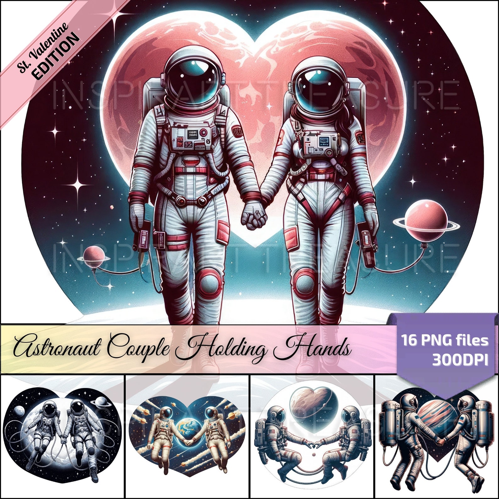 Cosmic Love Clipart, Astronaut Couple Holding Hands, Romantic Space Art ...