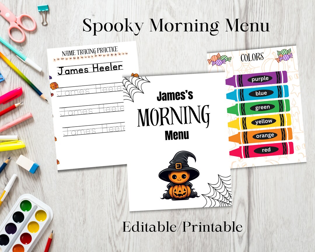 Homeschool Morning Menu Preschool Editable and Printable Halloween ...